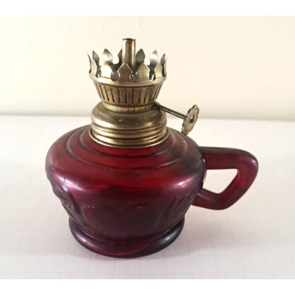 Unbranded | Accents | Vintage Ruby Red Glass Oil Lamp Embossed Fruit ...